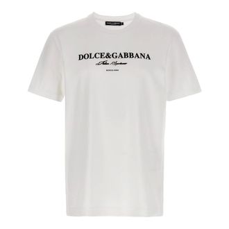 Dolce & Gabbana Homme, Tops, Blanc, Taille: 2XL T-shirt en coton avec imprim&eacute;