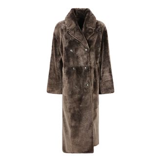 Yves Salomon Femme, Manteaux, Brun, Taille: 40 FR Manteau long en shearling double boutonnage