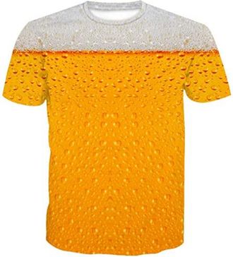 Ocean Plus Homme Multicolore T-Shirt de Sport Amusement Imprimé Animal Col Rond Manches Courtes Femme Tee Shirt Unisexe Hauts (M/160-165, Bulles de bière)