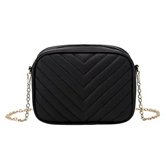 Generic Sac &agrave; bandouli&egrave;re tendance pour femme avec motif &agrave; rayures &eacute;l&eacute;gant et design fonctionnel en cha&icirc;ne pour un compagnon &eacute;l&eacute;gant au quotidien, Noir, Taill