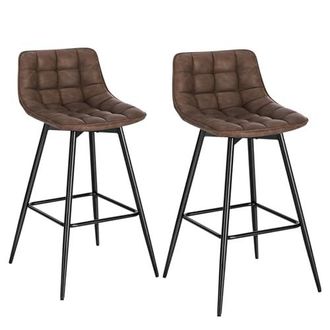 Woltu Lot de 2 Tabouret de Bar Design Chaise Haute pour Bar Bistro siège en Similicuir avec Repose-Pieds Cadre en métal,Brun