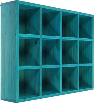 Hemobllo Wandh&auml;ngeregal mit 12 F&auml;chern Vintage Blau Kompakt und Stabil f&uuml;r Schlafzimmer und B&uuml;ro