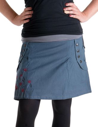 vishes Alternative Bekleidung - Bedruckter und bestickter Baumwollrock mit Blumen grau 44