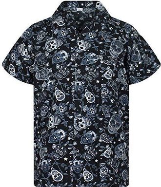 V.H.O. Funky Chemise-Hawaienne, Manche-Courte, Skull, Noir, XXL