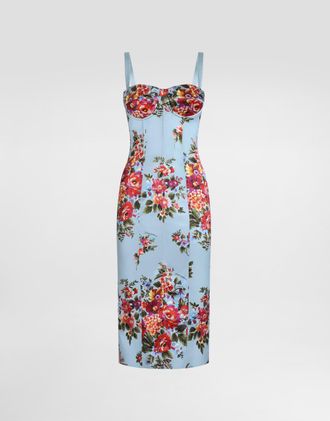 Dolce & Gabbana Flower Bouquet-print Satin Dress - Frau Kleider Multicolor 40