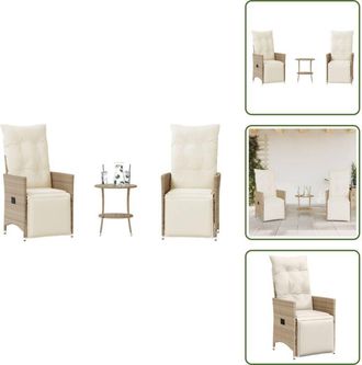 vidaXL 3-tlg. Bistro-Set mit Kissen Beige Poly Rattan - Gartenm&ouml;bel - Bistroset - Lounge Sessel - Outdoor Furniture - Rattan Gartenm&ouml;bel
