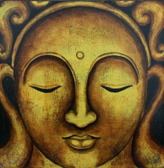 Guru Shop Kleiner Buddha auf Leinwand 40x40 cm - Motiv 1