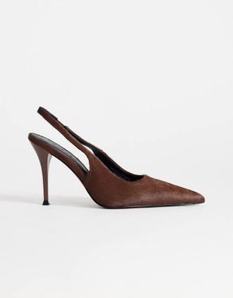 Topshop Anya - Escarpins en cuir v&eacute;ritable &agrave; talon haut et bride arri&egrave;re - Ch&acirc;taigne-Marron