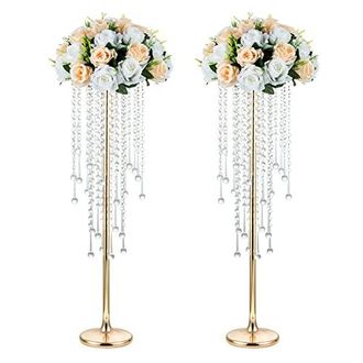 Nuptio Vases de Mariage 2 Pi&egrave;ces 75cm Haut en Cristal et M&eacute;tal - &Eacute;l&eacute;gants pour Tables, Fleurs, Mariages, F&ecirc;tes Danniversaires, R&eacute;ceptions et D&eacute;corations pour