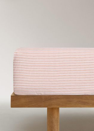 Mango Drap-housse enfant percale de coton &agrave; rayures lit 90 cm rouge-orang&eacute; - Home - Lit 90 cm - MANGO HOME