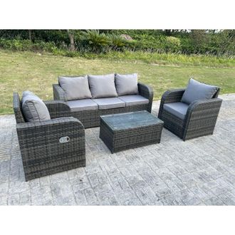 Fimous Balkonmöbel Set 5-Sitzer Polyrattan Garten Sofa Outdoor Gartenmöbel Sitzgruppe Lounge Loveseat mit Kissen,Teetisch Dunkelgrau Gemischt - Fimous