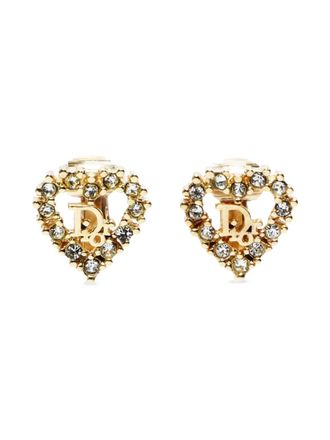 Dior boucles doreilles coeur &agrave; strass (1980-1990)