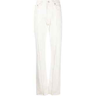 Maison Margiela Femme, Jeans, Blanc, Taille: 42 FR Ivory White Frayed Cotton Straight-Leg Jeans