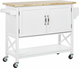 Beliani Servierwagen Weiß Gummibaumholz mdf mit geräumigem Schrank und Seitengriffen auf Rollen Landhausstil Elegant Multifunktional Wonzimmer