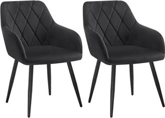 Woltu Chaises Salle &agrave; Manger, Chaise de Cuisine en Velours, Assis Rembourr&eacute; avec Accoudoirs et Dossier, Pieds en M&eacute;tal, Noir, BH352sz-2
