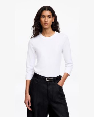 Arket Schmales Geripptes Shirt Mit 3/4-&Auml;rmeln -Wei&szlig;
