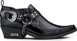 Infinity Leather Chaussures de Danse Occidentale en Cuir pour Hommes Noir Eagle Cha&icirc;ne en M&eacute;tal Cubain Cowboy Winklepickers 43
