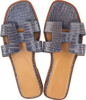 Herm&egrave;s Sandalen - Hermes Bleu Crocodile Oran Sandals (36) - Gr. ONE_SIZE - in Blau - f&uuml;r Damen