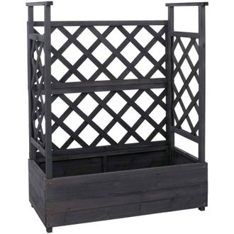 Hhg [JAMAIS UTILIS&Eacute;] Jardini&egrave;re sur pied HHG-655, bac &agrave; plantes/&agrave; fleurs, pot de fleurs, treillis, tuteur, espalier en bois MVG 114x85x44cm, gris