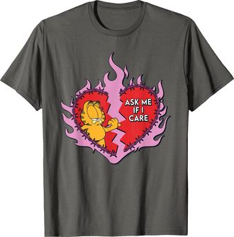 Garfield Barbed Wire Broken Heart Ask Me If I Care Cartoon T-Shirt