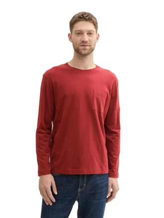 Tom Tailor Herren 1043414 Basic Longsleeve mit Brusttasche, 13721-Burgundy Dark Red, M