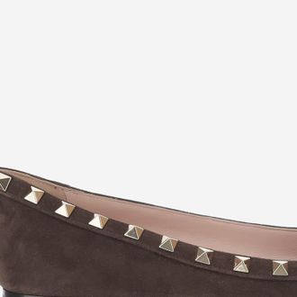 Valentino Garavani Womens Ballet Flats Rockstud Dark Brown Suede
