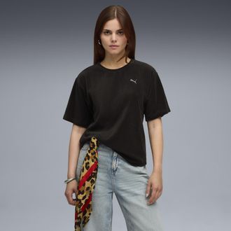 Puma T-shirt d&eacute;contract&eacute; en velours c&ocirc;tel&eacute; Essentials Elevated Femme, V&ecirc;tements, Noir, M