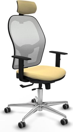 Piqueras y Crespo Ergonomischer Stuhl f&uuml;r Zuhause mit 1D-Armlehnen, h&ouml;henverstellbare Lendenwirbelst&uuml;tze und Kopfteil, h&ouml;henverstellbar und neigbar, Wei&szlig;/Cremefarben