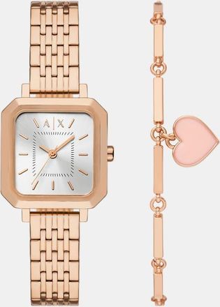 A|X Armani Exchange Set aus roségoldenem Edelstahl, aus Armbanduhr mit drei Zeigern und Armband-Goldfarben