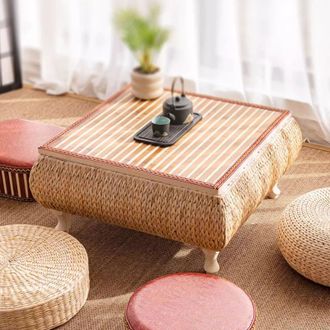 Generic Couchtisch mit Ablage, Rustikaler Japanischer Akzenttisch f&uuml;r Wohnzimmer, Balkon, Erkerfenster, zum Sitzen Auf Dem Boden