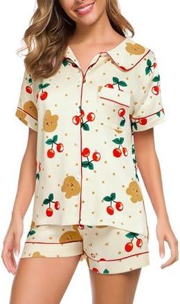 Generic Pyjama Short Femme 2 Pièces Sets Pjs Summer Lingerie Sleepwear Décontractée Adulte Casual Ensembles Pajamas Top Manches Courtes Shorts Deguisement Rou