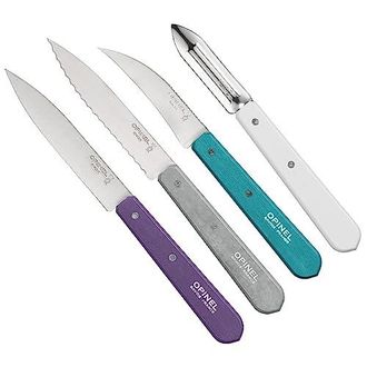 Opinel Opinel - Coffret de 4 Couteaux de Cuisine Les Essentiels Art Déco - N°112 Office, N°113 Cranté, N°114 Légumes, N°115 Éplucheur - Violet, Gris Clair, V