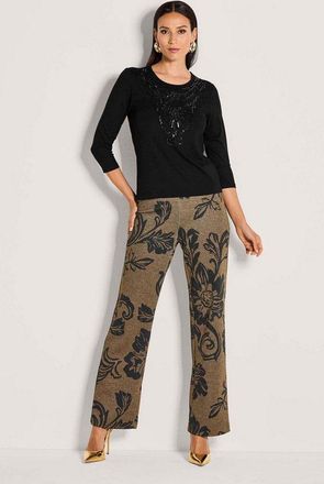 Madeleine Langarmshirt Funkelndes Oberteil mit Ziersteinen Rundhals-Shirt mit 3/4-&Auml;rmeln und Glanzdetails