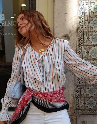 Labelrail x Rebecca Olivia - Blouse rayée à col fantaisie - Multicolore