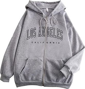 Generic Sweat &agrave; Capuche Zipp&eacute; Femme Los Angeles California Imprim&eacute; Hoodie Sweat-Shirt Surdimensionn&eacute;E Manches Longues Vest &agrave; Capuche Vintage Sport Y138K Egirl