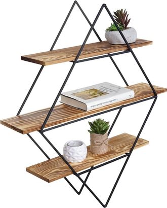 Mendler Wandregal HWC-A80, Hängeregal Regal, Industriedesign Echtholz 60x55x12cm - braun