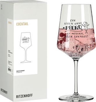 Ritzenhoff 8084007 Cocktail-Glas 500 ml, Serie Reitgold, Motiv Pferd, Spruch, schwarz - Made in Germany