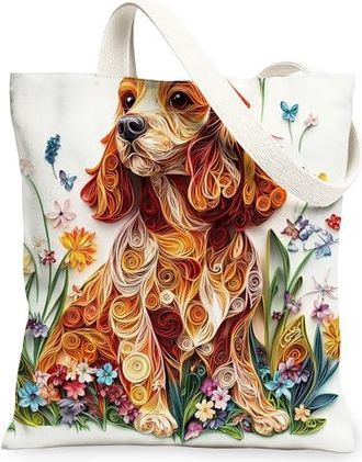 Generic Sac fourre-tout en toile r&eacute;utilisable pour faire du shopping, motif chien cocker am&eacute;ricain, 33 x 38,1 cm, sac d&eacute;picerie r&eacute;utilisable pour femme, anima