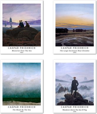 Berkin Arts Kunstdruck Ungerahmt Klassische Landschaft Bilder Set von 4, Poster Größe: 28x35 cm Premium Kunstpapier Wanddeko Stilvolles Panorama Illustration Pass
