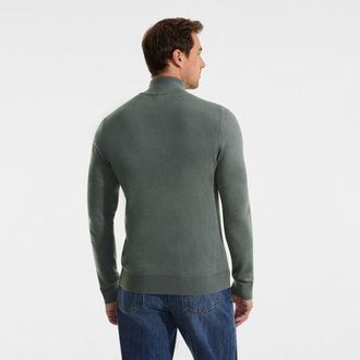 Lands End CashTouch Feinstrick-Pullover mit Rei&szlig;verschluss, Herren, Gr&ouml;&szlig;e:56-58 regular, Gr&uuml;n, Polyester, by Lands End