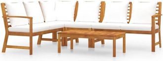 vidaXL 5-tlg. Garten-Lounge-Set mit Auflagen Creme Massivholz Akazie - Vidaxl