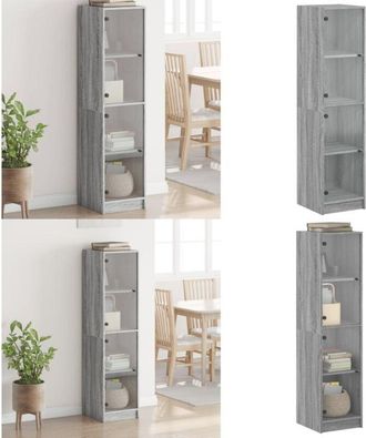 vidaXL Highboard mit Glastüren Grau Sonoma 35x37x142 cm - Sideboard - Hochschrank - Wohnzimmermöbel - Graue Möbel - Regal - Home & Living