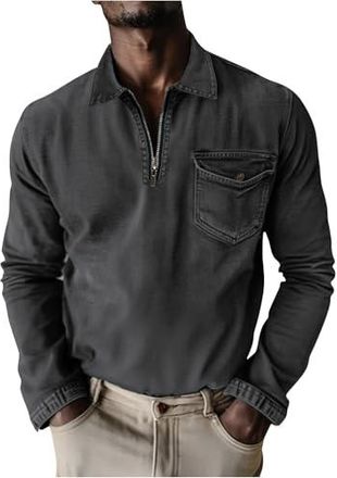 Generic Sweat à capuche pour homme avec fermeture éclair 1/4 pour homme, grand et grand, décontracté, texturé en tricot côtelé à manches longues, chandail dhi