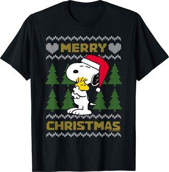 Peanuts Snoopy Hugs Merry Christmas Strickmuster T-Shirt