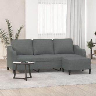 vidaXL 3-Sitzer-Sofa mit Hocker Dunkelgrau 180 cm Stoff - Vidaxl