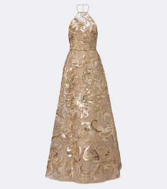 Elie Saab Robe longue en tulle &agrave; sequins