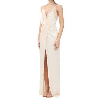 Elisabetta Franchi Femme, Robes, Jaune, Taille: 40 FR Beaded V-neck Maxi Dress