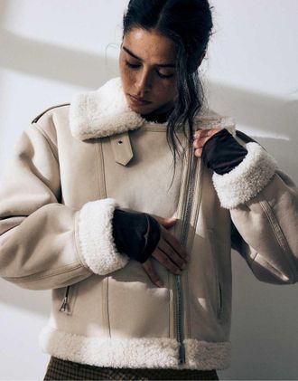 Stradivarius Blouson style motard double-face &eacute;cru-Blanc