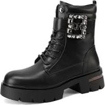 Queen Helena Amphibi Bottines décontractées Boucle avec strass pour femme X31-72, Noir, 37 EU