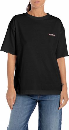 Replay Damen T-Shirt Kurzarm aus Baumwolle, Black 098 (Schwarz), XXS